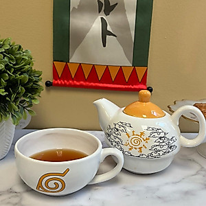 Naruto Shippuden Tea Cup Set 2 with Teacup and Kettle | 15 Oz TeaCup Featuring The Nine-Tail Fox “ Kurama” | Anime | Kitchen Deco | Naruto Tea Cup Set | Officially Licensed | By Just Funky