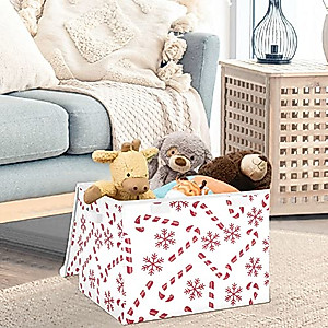 CaTaKu Christmas Candy Canes Storage Bins with Lids and Handles, Fabric Large Storage Container Cube Basket with Lid Decorative Storage Boxes for Organizing Clothes