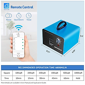DMRSUP Commercial Ozone Generator 2.0 APP Control 11000 mg/h Air Purifier Ionizer - Ozone Machine for Home, Cars, Smoke, Blue
