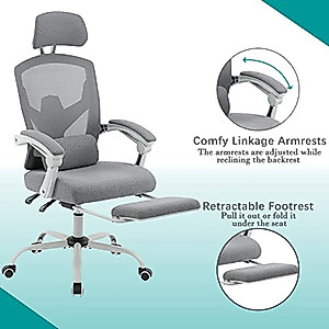 Ergonomic Office Chair, Reclining High Back Mesh Chair, Computer Desk Chair, Swivel Rolling Home Task Chair with Lumbar Support Pillow, Adjustable Headrest, Retractable Footrest and Padded Armrests