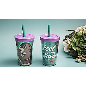 Zak Designs 13oz Disney Moana Movie Double Wall Tumbler with Lid and Straw, Made of Break-Resistant Plastic (13oz, Non BPA)