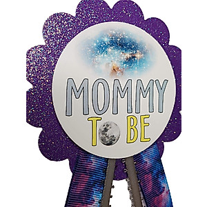 2 Mommy & Daddy to Be Button Pins Galaxy Baby Shower It's a Girl Boy for parents to wear, Purple Glitter Sprinkle