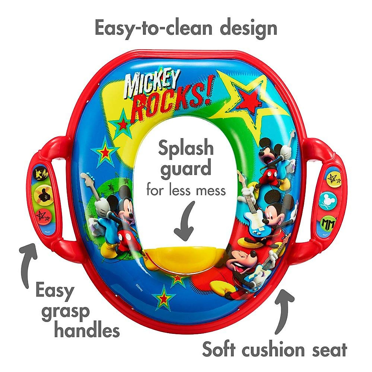 The First Years Disney Mickey Mouse Soft Potty Seat - Cushioned Toddler Toilet Seat Attachment - Toddler Potty Training Toilet Seat with Handles - Ages 18 Months and Up