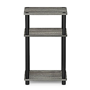 Furinno Turn-N-Tube 5-Tier Corner Square Rack Display Shelf, Round, French Oak Grey/Black & Just 3-Tier End Table, 1-Pack, French Oak Grey/Black