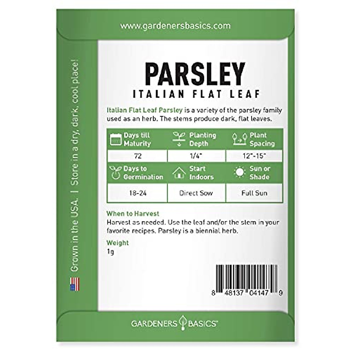 Parsley Seeds for Planting, Italian Flat Leaf is A Heirloom, Open-Pollinated, Non-GMO Herb Variety- Great for Indoor and Outdoor Gardening and Herbal Tea Gardens by Gardeners Basics