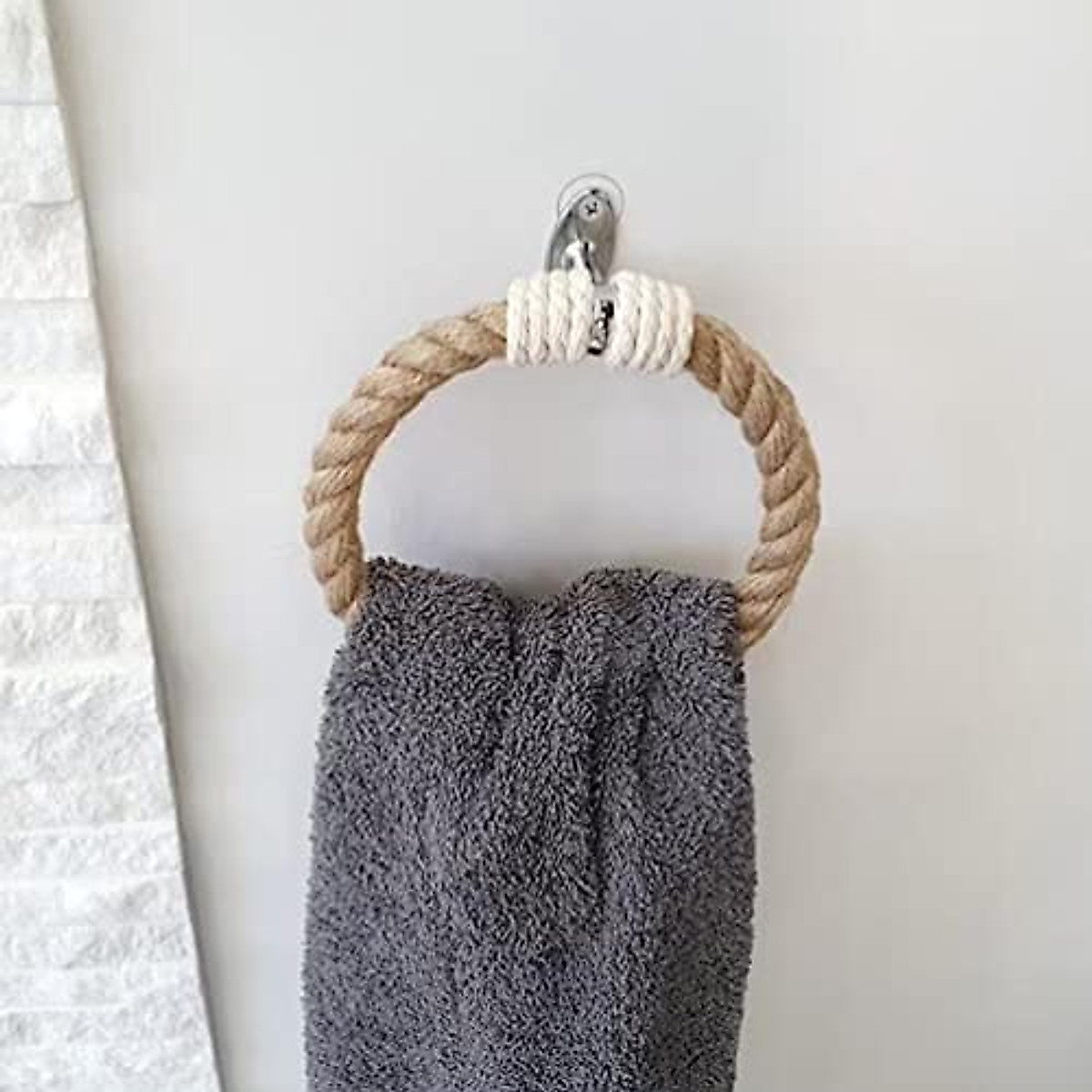 CLISPEED Towel Ring Wall Mounted Towel Rack Nautical Rope Bath Towel Hangers Vintage Hand Towel Holder for Shower Bathroom Bedroom