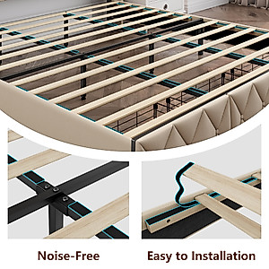 MEIJUJIA King Size Bed Frame with 3 Storage Drawers, Upholstered King Bed Frame with LED Lights Headboard and Charging Station, No Box Spring Needed, Easy Assembly -Beige