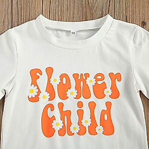 Little Toddler Baby Girl Letter Short Sleeve T-Shirt Tops Floral Flared Bell-Bottom Pants Leggings Kids Summer Outfits Set (White, 4-5 Years)
