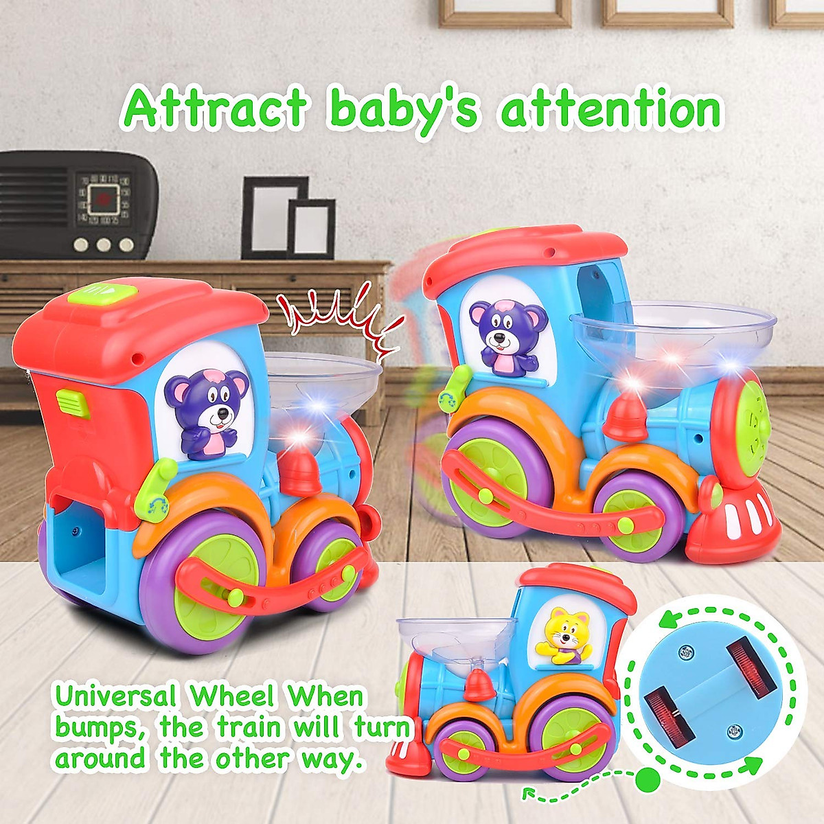 Kidpal Toddler Boy Toys Age 1-2, Baby Toy Train for 12-18 Months with 3 Balls, Light/ Chase/ Ball Popper/ Music Early Educational Toys for 1 2 3 Year Old Boys& Girls Christmas Birthday Gifts