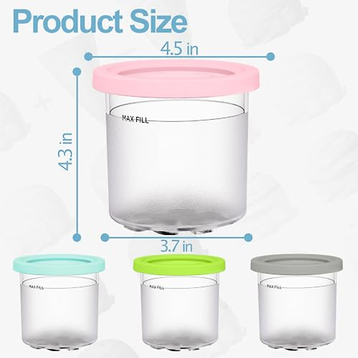 Fitchi Containers Replacement for Ninja Creami Pints and Lids - 2 Pack, 16oz Cups Compatible with NC300 & NC301 & NC299AMZ Series Ice Cream Maker, Leakproof, and Dishwasher Safe, Pink/Grey