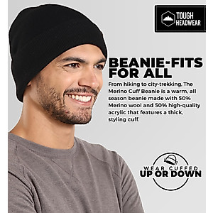 Tough Headwear Merino Wool Beanie for Men - Womens Wool Hat - Beanie Hats - Tobboggan Hat - Mens Winter Hat for The Cold
