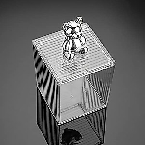 Hipiwe Acrylic Qtip Holder with Bear Lid - Clear Cotton Swab Holder Bathroom Organizer Containers Q-tip Dispenser Apothecary plastic Jar for Cotton Ball, Cotton Rounds, Cotton Pads