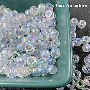 300 Pieces Pony Beads AB Colors Acrylic Pony Beads Plastic Pastel Beads Spacer Beads Shape Pony Beads for DIY Crafts Braids Bracelet Jewelry Making (6x9mm, Clear AB)