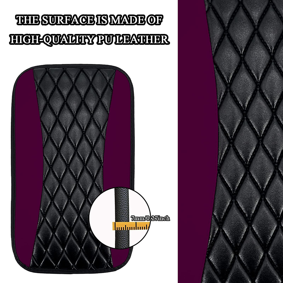 tobenbone Car Center Console Pad, Leather Waterproof Armrest Seat Box Cover Pad Protector, Comfortable Car Interior Accessories for Most Cars, Trucks, SUVs (Purple)