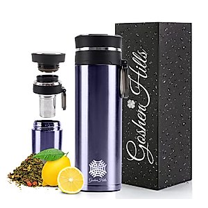 Stainless Steel Insulated Double Wall Leak Proof Tumbler Vacuum Flask with Flavor Infuser BPA Free 17.5 oz (Dark Blue)
