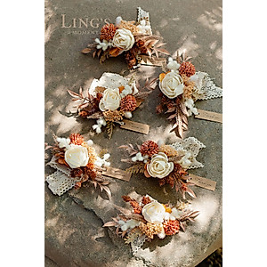 Ling's Moment 6pcs Homecoming Wedding Wrist Corsage Artificial Flowers, Girl/Mother Prom Corsages Wristlet Décor, etc. Boho Dried Rustic