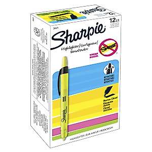 SHARPIE Retractable Highlighters, Chisel Tip, Fluorescent Yellow, 12 Count