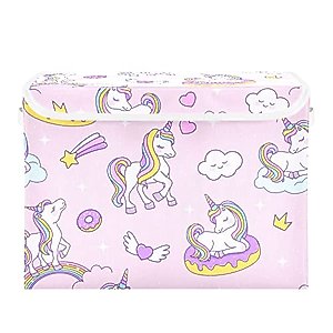 innewgogo Unicorn Storage Bins with Lids for Organizing Foldable Storage Bins with Handles Oxford Cloth Storage Cube Box for Books