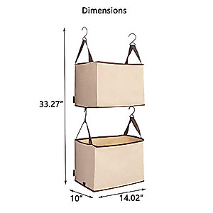 STORAGE MANIAC 2-Shelf Hanging Closet Organizer, Cloth Hanging Closet Shelf, Canvas Hanging Closet Basket with Hooks for Dorm, Apt, Bedroom, College, Garment Rack, Wardrobe, Fabric