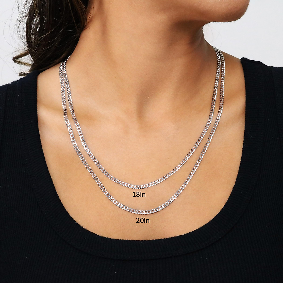 Nuragold 10k White Gold 3mm Solid Cuban Link Chain Curb Pendant Necklace, Mens Womens Jewelry 16" 18" 20" 22" 24" 26" 28" 30"