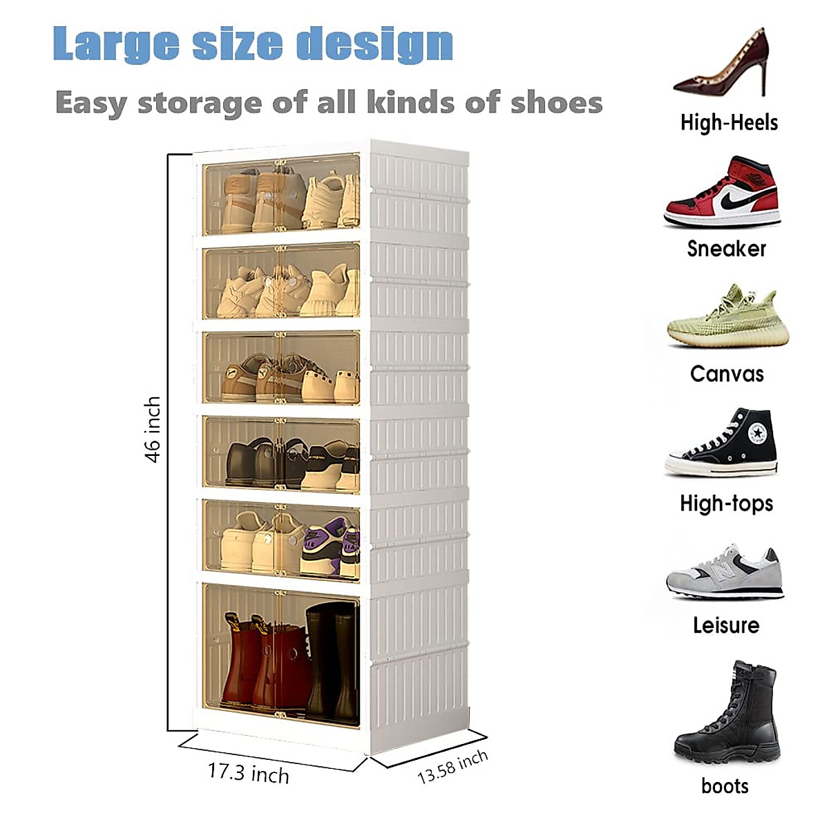 AOHMPT Foldable Storage Box - Clear Stackable Shoe Organizer with Lids - Large 6 Layer Shoe Rack Cabinet