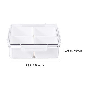 Yardwe Sealed Box with lid，1PC Reusable Snack Container with 4 Compartment Dispenser and Lid,Plastic Organizer(Square Tray)