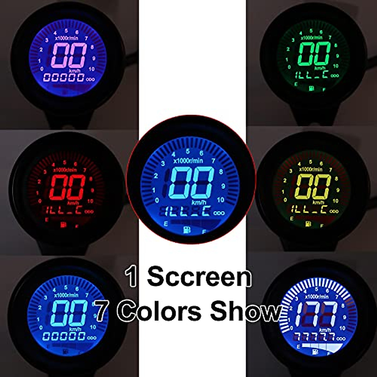 Aramox Motorcycle Speedometer, 12V Universal Motorcycle Multi‑Functional Meter Tachometer Odometer Fuel Gauge Speedmeter(Black)