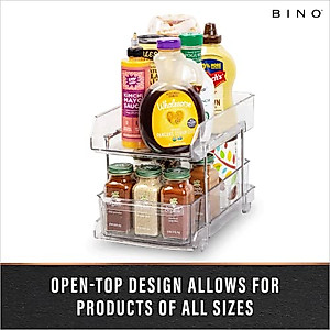 BINO 2 Tier Clear Storage Organizer with Dividers | Bottom Slide Out Drawer for Under Sink, Medicine Cabinet | Bathroom Closet, Vanity, Pantry Organizer | Under Cabinet Storage for Bathroom & Kitchen