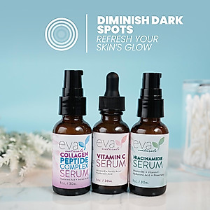 Natural Firm & Glow Skincare Set of 3 Serums – Skin Care Products With 20% Vitamin C Serum, Peptide Complex Serum, Niacinamide Vitamin B3 Serum - Peptides Serum for Face - Face Serum by Eva Naturals