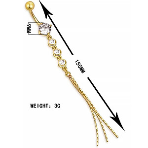 JAJAFOOK Surgical Steel Cubic Zirconia Long Dangle Navel Ring Sexy Body Piercing Belly Button