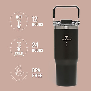 Alwdias Samsta Stainless Steel Tumbler with Handle and Straw | Leakproof Vacuum Insulated Water Bottle | Keep Cold 24H | Cup Holder Friendly Double Walled Travel Mug | 32 oz, Black