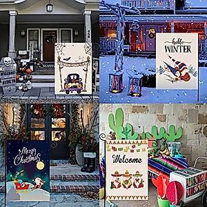 CDLong Gnome Seasonal Garden Flag Set of 12-Vertical Double Sided 12.5 x 18 Inch Yard Flag,Spring Welcome Easter Rustic Flag for Indoor Outdoor Holiday Decorations