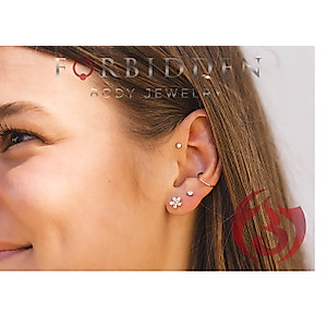 Forbidden Body Jewelry 16g 8mm Internally Threaded Cartilage, Tragus, Labret & Monroe Stud w/CZ Floral Top, 14k Gold Plated