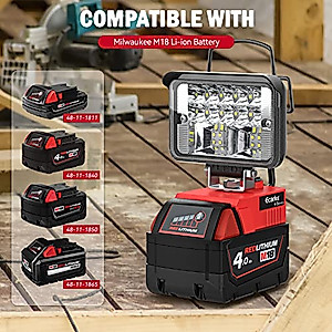 Ecarke LED Work Light Portable Flood Light for Milwaukee M18 18V Lithium Battery with USB&TYPEC Outdoor Charge &Low Voltage Protection Plate,20W Cordless Handheld Work Light Flashlight Tools(Upgraded）