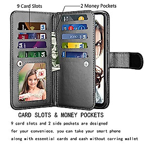 NJJEX Wallet Case for Samsung Galaxy A20, for Galaxy A30 Case, [9 Card Slots] PU Leather ID Credit Holder Folio Flip [Detachable][Kickstand] Magnetic Phone Cover & Lanyard for Samsung A20 A30 [Black]