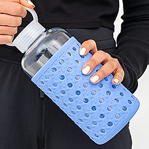 Apana Yoga Glass Water Bottles BPA Free Non Slip Sleeve Leak Proof Lid Reusable 19 Oz and 32 Oz Sports Water Bottle Wide Mouth Lid Portable Hydration Tumbler