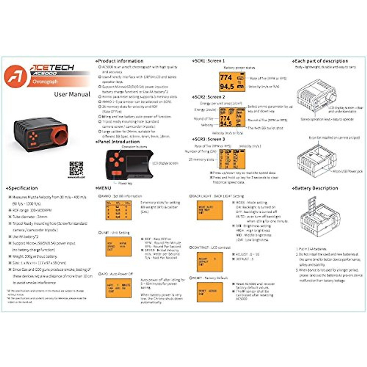 ACETECH AC5000 Airsoft Gun Speed Tester BBS Chronograph