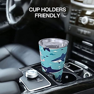 AYCZN Ocean Shark Anchor 20 OZ Tumbler Stainless Steel Travel Coffee Mug, Sea Anchor Insulated Water Bottle with Lid and Straws Leakproof Thermal Cup