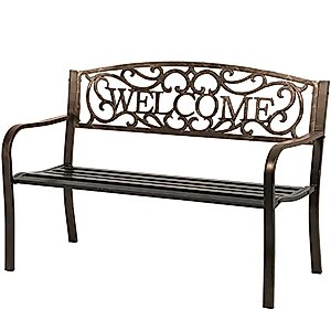 FDW Garden Bench Outdoor Bench for Patio Metal Bench Park Bench Cushion for Yard Porch Work Entryway (Bronze)