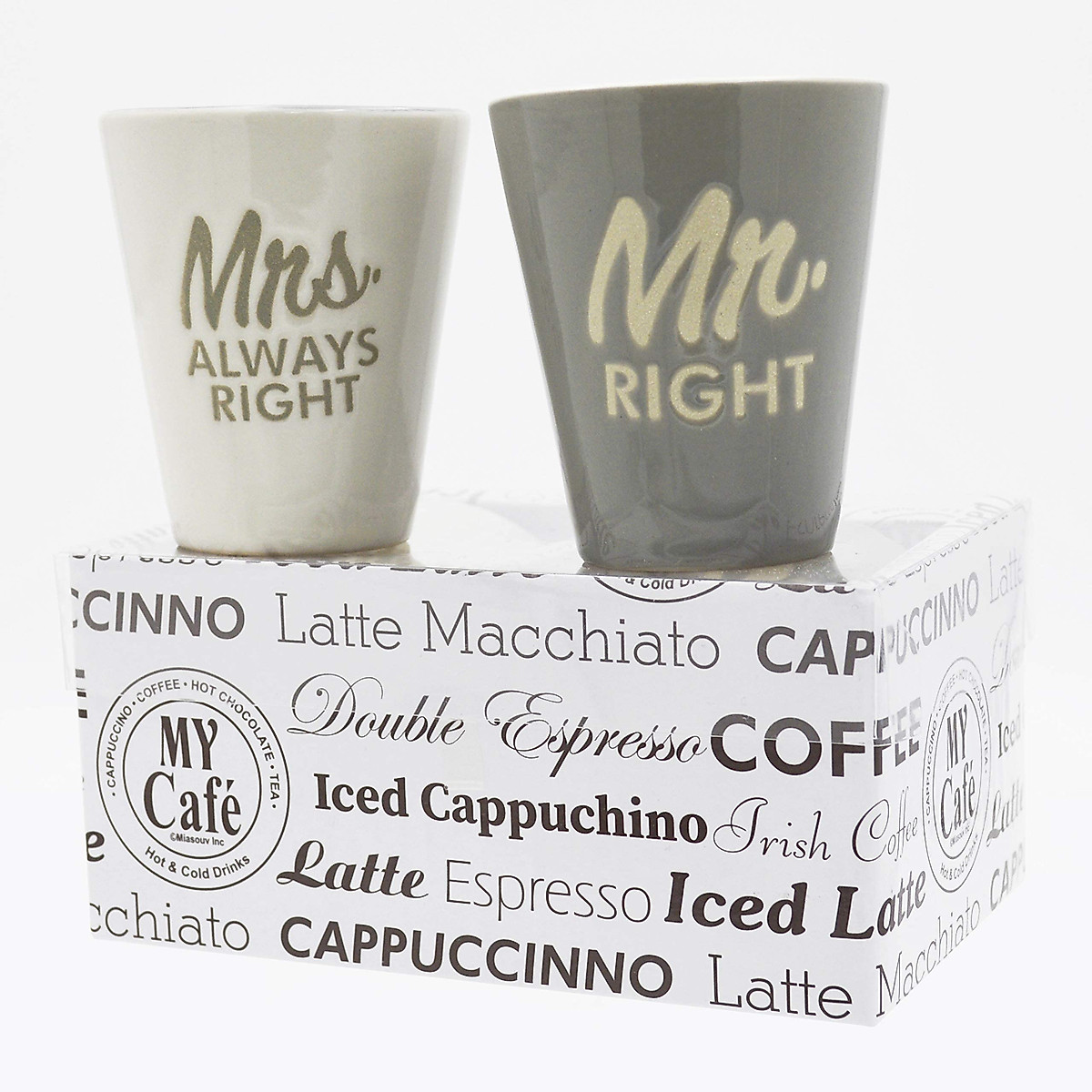 Rockin SHOT GLASS - Mr & Mrs Always Right Couples Mugs & Shot Glasses, Set of 4 Combo 10 oz Gift Boxed - great marriage or Him and Her Gift Set, Gift for Wedding Anniversary, Husband & Wife Gifts