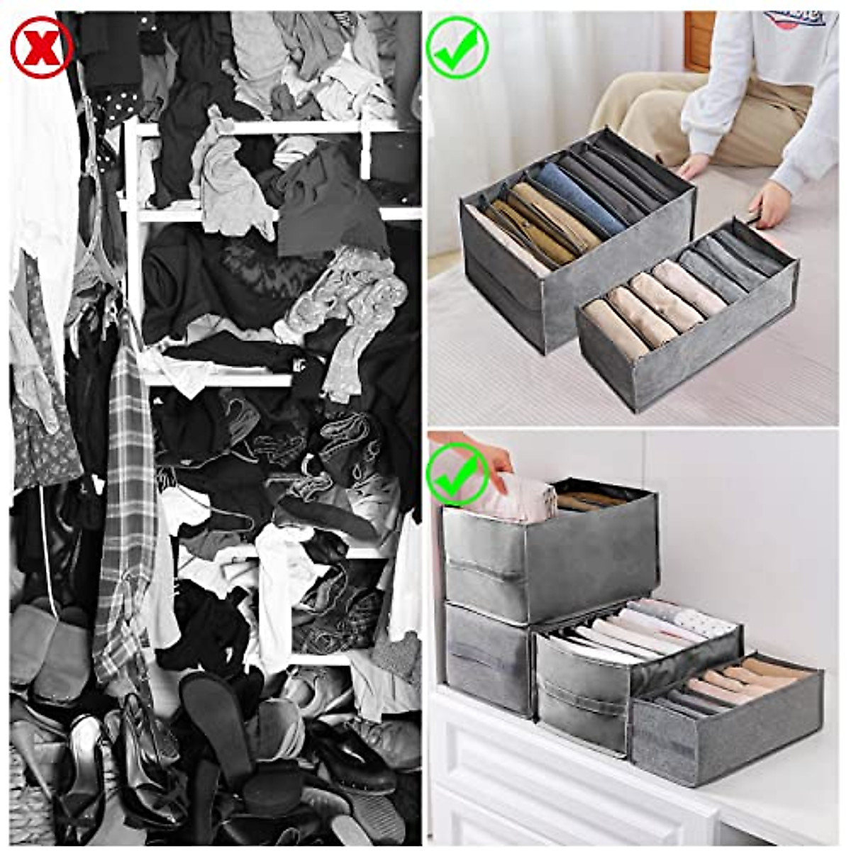SelfTek 4 Pcs Wardrobe Clothes Organizer 7 Grids,Drawer Organizers for Clothing, Foldable Closet and Storage Basket, Clothing Organizer,Clothes Compartment Box