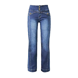 PLNOTME Women's High Waisted Straight Leg Jeans Loose Stretchy Trendy Denim Pants Blue