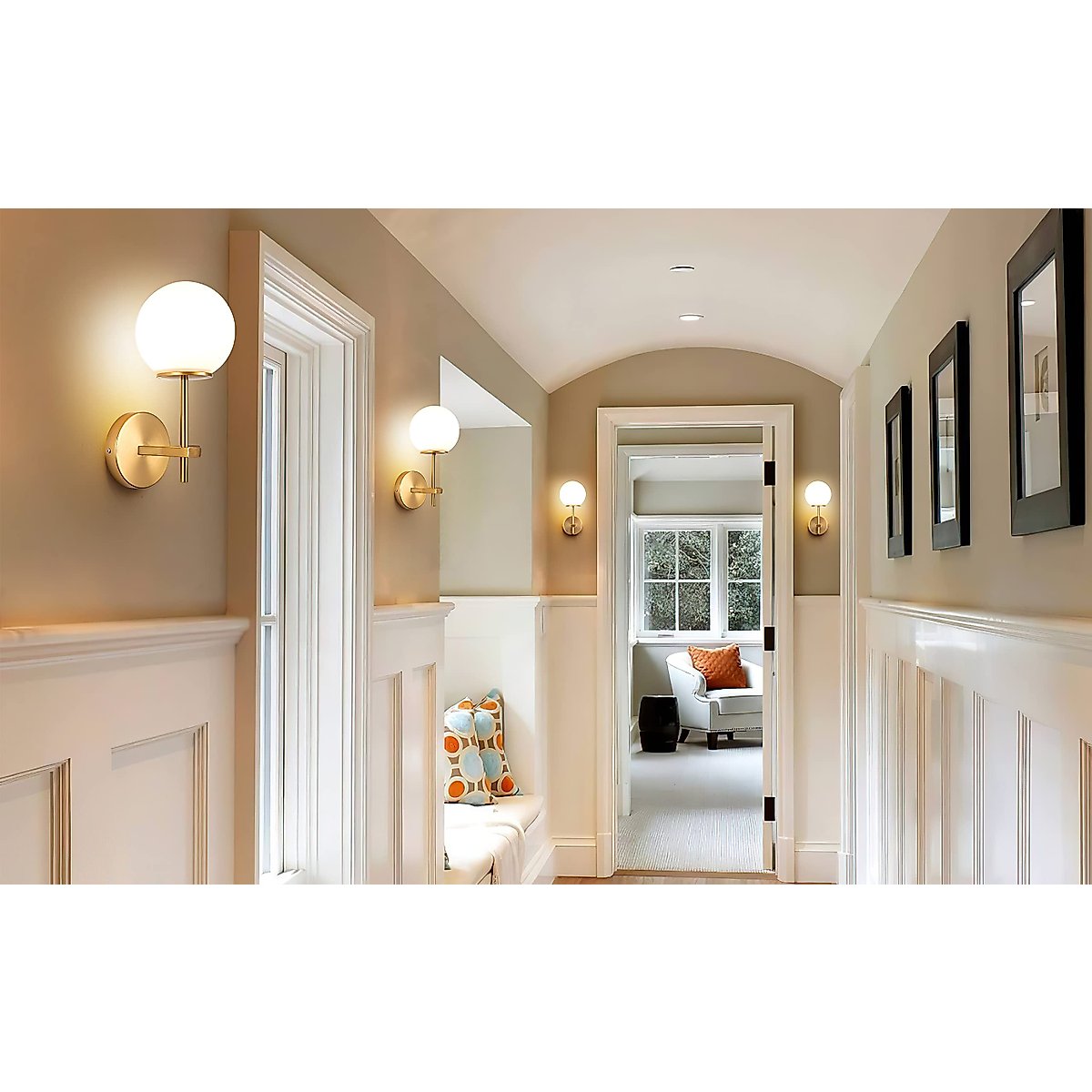 jengush LED Battery Operated Wall Sconce Fixture Set of 2, Modern Globe Glass Shade, Wall Light with Remote Control Dimmable，not Hardwired Sconce Fixture Easy to Install Not Wires(Color : Gold-05)