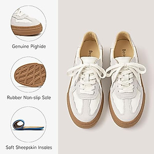 BEAU TODAY Fashion Sneakers Women, Casual Retro Platform Leather Sneakers for Women, Comfortable Tennis Runnig Trainer Shoes N-Beige 8