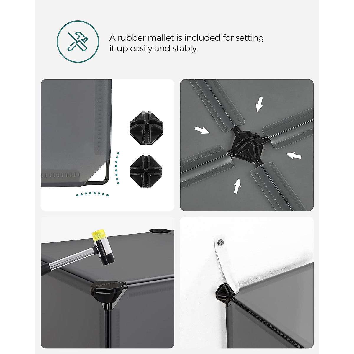 SONGMICS Cube Storage Organizer, Set of 16 Plastic Cubes, Book Shelf, Closet Organizers and Storage, Room Organization, Bedroom Living Room, 12.2 x 48.4 x 48.4 Inches, Gray ULPC442G01