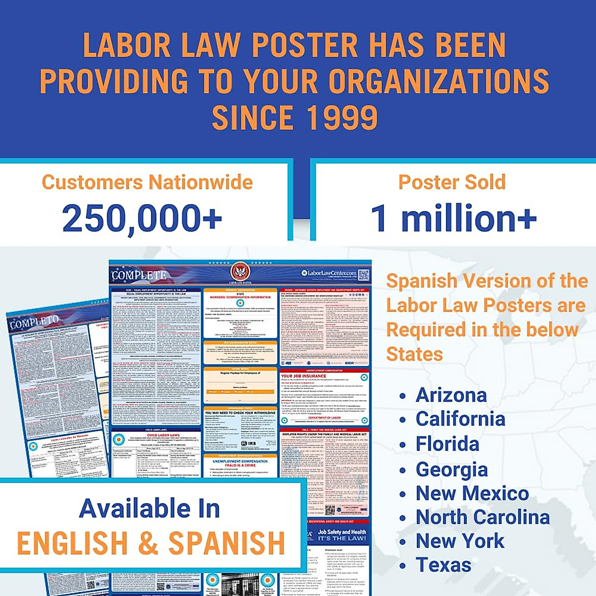 2023 California State & Federal Labor Law Poster - OSHA Workplace Compliant & Required - Current with Mandatory Updates for 2023 - UV Laminated & Waterproof - 25" x 39" (English)
