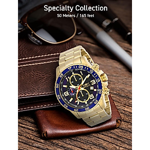 Invicta Men's 14878 Specialty Chronograph Dark Blue Textured Dial Gold Ion-Plated Stainless Steel Watch