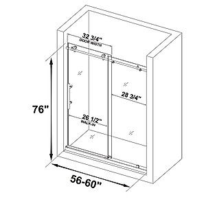 WOODBRIDGE MBSDC6076-C Frameless Sliding Glass Shower Door | 56"-60"W x 76"H | Chrome Finish