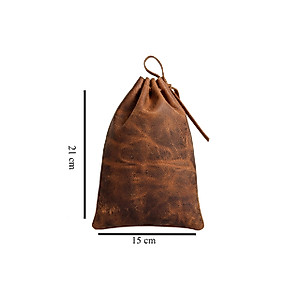 Leather Drawstring Pouch multipurpose Medieval coin waist bag (Vintage Brown, 21 cm x 15 cm)