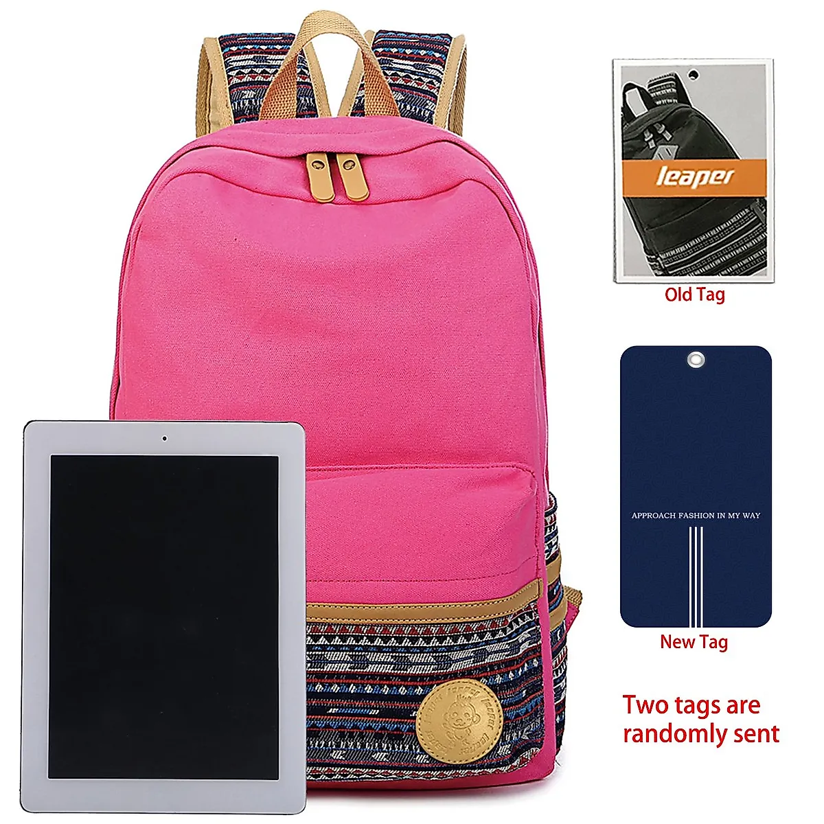 Leaper Casual Canvas Backpack bag Laptop Bag Travel Bag Rose